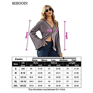 KOJOOIN Women Y2k Tops Deep V Neck Button Down Flare Long Sleeve Crop Tops Plain Casual Shirts Grey Purple