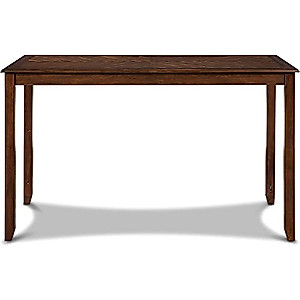 New Classic Furniture Amy Kitchen Counter Island Dining Table for 4 with Storage Shelf & USB Chargers, Traditional Brown Cherry