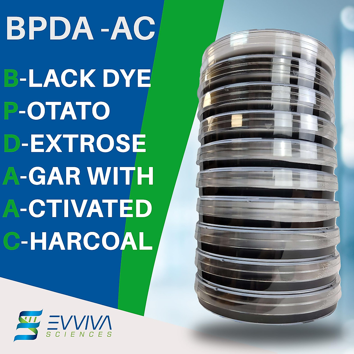 ES EVVIVA SCIENCES Prepoured Black Potato Dextrose Agar Plates – Includes Both Black Dye & Charcoal - Enhanced Culture Visualization - Excellent Growth Medium - Great for Mushrooms & Science Projects