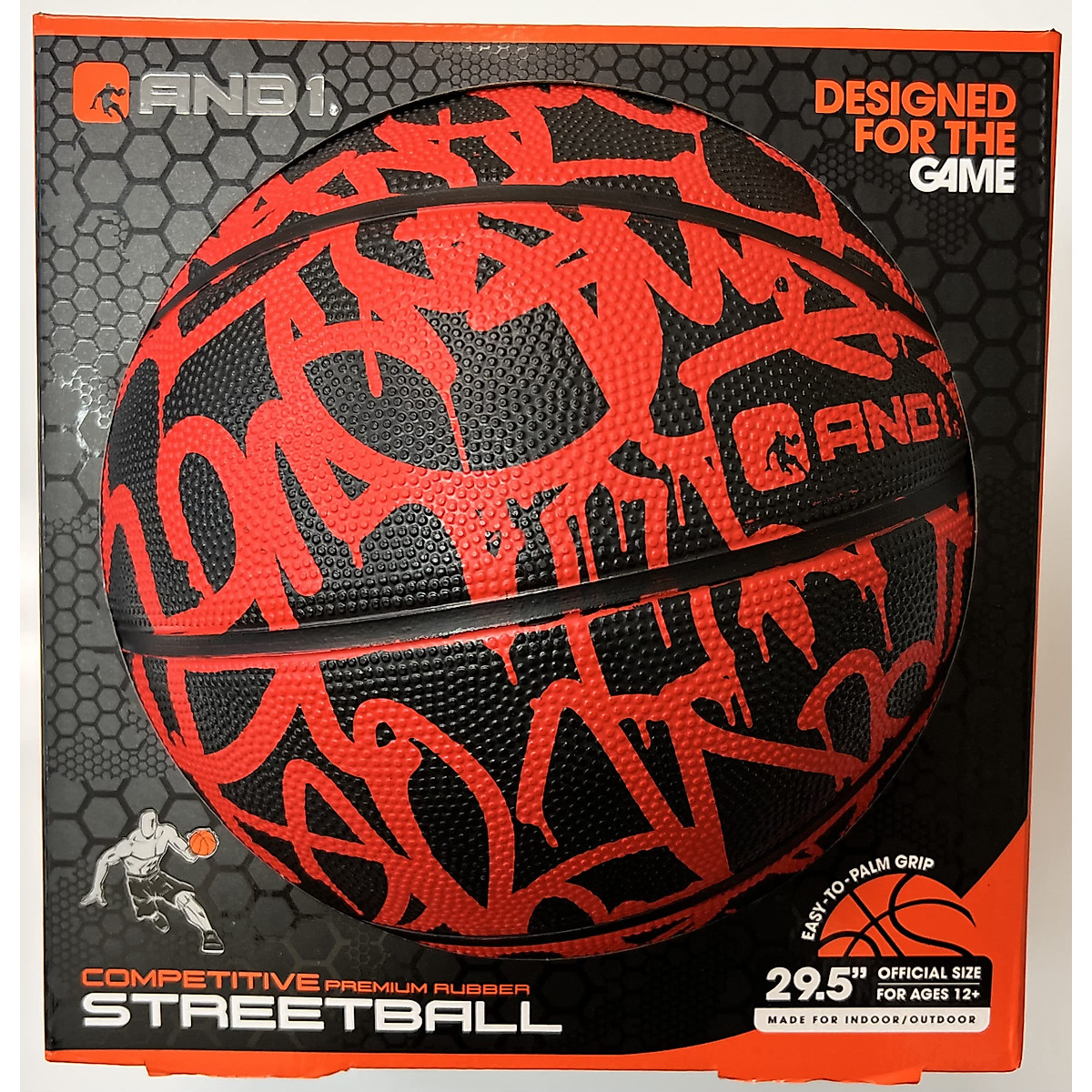 AND1 Fantom Graffiti Rubber Basketball: Official Regulation Size 7 (29.5 inches) Rubber Basketball - Deep Channel Construction Streetball, Made for Indoor Outdoor Basketball Games