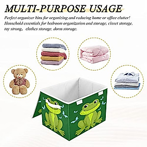 Krafig Cartoon Funny Animal Frog Foldable Storage Box Large Cube Organizer Bins Containers Baskets with Lids Handles for Closet Organization, Shelves, Clothes, Toys