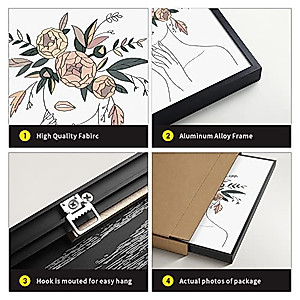 GXOBOCX Canvas Wall Art Modern Abstract Art Blossom on Woman Face Prints Artwork Minimalist Line Art for Living Room Bathroom Decor (Black Framed,16x22 inches)