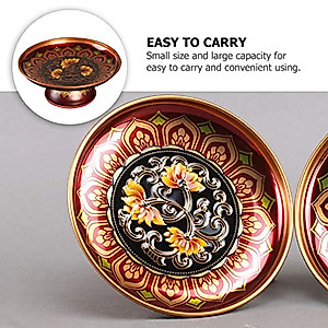 PRETYZOOM Buddhist Plate Offering Bowls Fruit Tray Food Dessert Snack Blessing Fruit Tray Tinplate Bowl for Altar Use Rituals Incense Smudging Decoration (Dark Red)