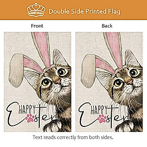 CROWNED BEAUTY Happy Easter Garden Flag 12×18 Inch Double Sided Cat with Rabbit Ear Outside Vertical Holiday Yard Flag