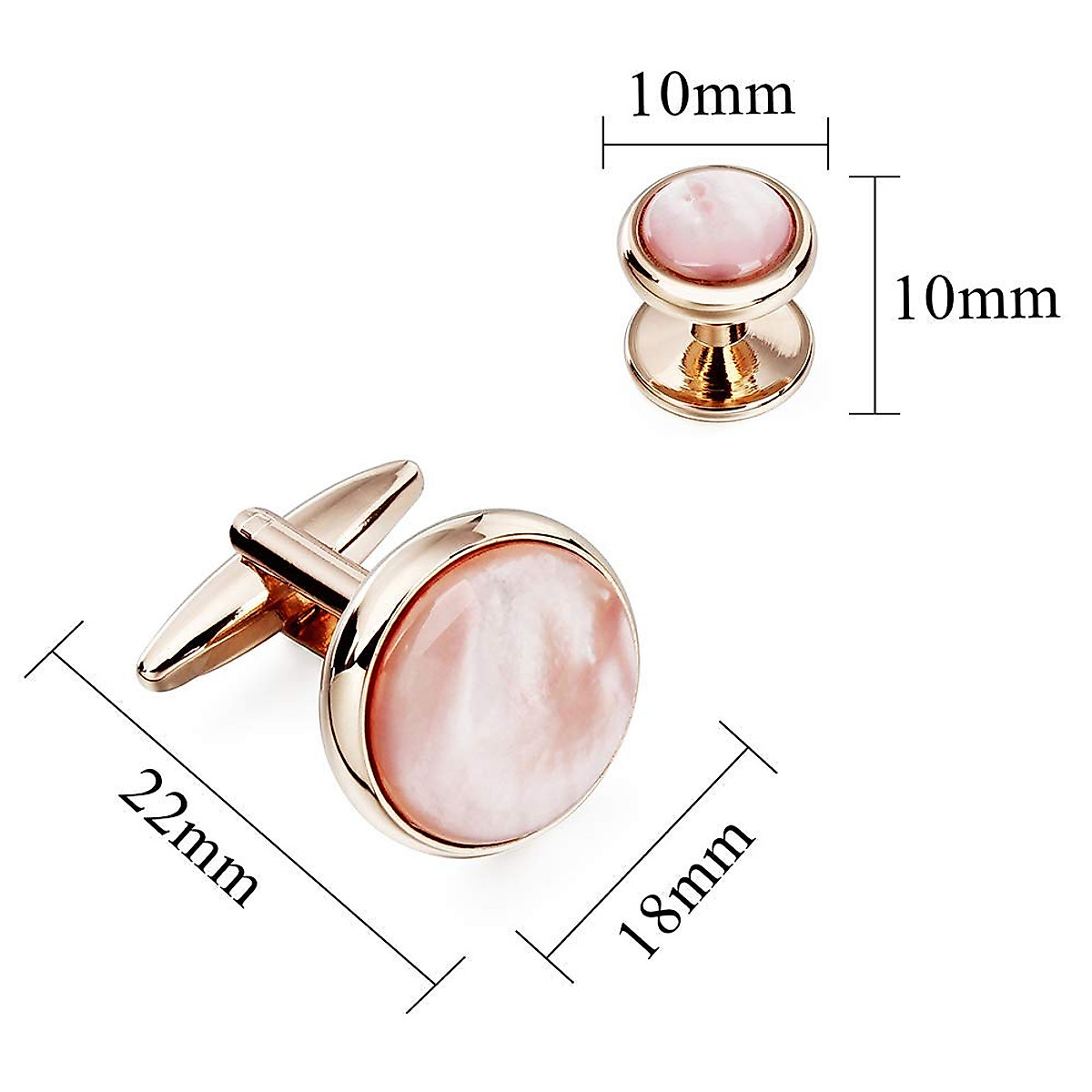 Cufflinks and tuxedo studs Set for Men with Gift Box, Rose Gold Tone Mother-of-Pearl Cuff links for French Cuff Shirt and Dress Shirt, Suitable for Wedding, Birthday, Party, Anniversary