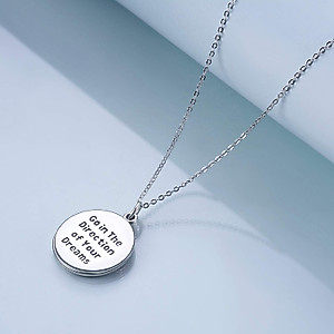 YFN Compass Pendant Necklace Sterling Silver Navy Anchor Travel Map Necklace for Women Men (Go in the Direction of Your Dream Necklace)