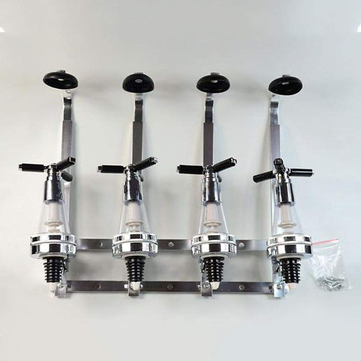 4 Bottle Liquor Dispenser, Wall Mounted Spirit Drinks Stand Optic, Spring-Loaded Wine Dispenser Stand Drinking Pourer Bottle Holder