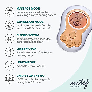 Motif Medical, Duo, Portable Double Electric Breast Pump, Easy, On-The-Go Pumping, Ideal for Travel Moms
