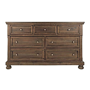 Signature Design by Ashley Flynnter Traditional 7 Drawer Dresser with Dovetial Construction, Tobacco Brown