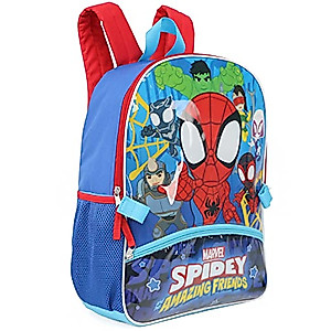 Marvel 16'' Full Size Spidey and His Amazing Friends Backpack Lunchbox Set Bookbag School Set, Blue/Red