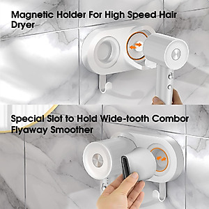 Fentgo Hair Dryer Holder Wall Mount High Speed Hair Dryer with Hair Dryer Power Cord Organizer Hooks, Suitable 2206 Hair Dryer, Compatible for ARAS/Careboda Hair Dryer