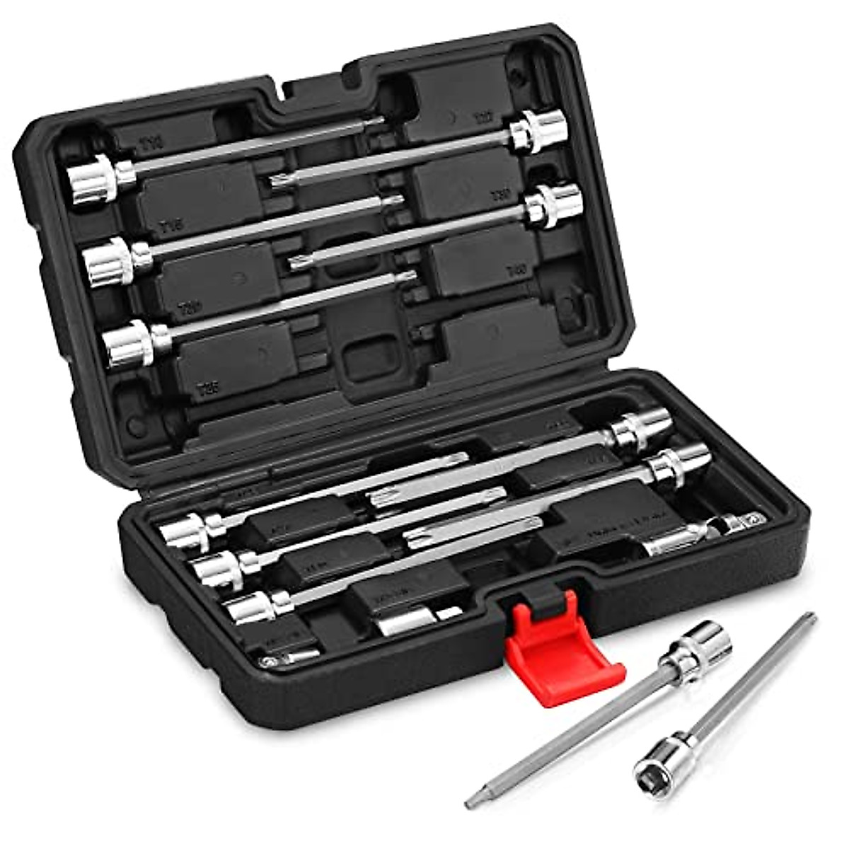 RIMKOLO 3/8" Drive Extra Long Torx Bit Socket Set,15-Piece T10-T60 Star Bit Socket Set S2 Alloy Steel Torx Bit 4.6" Length