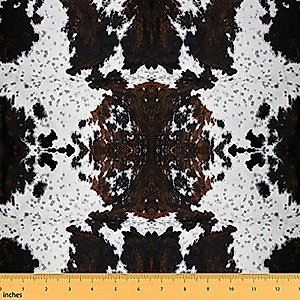 Cowhide Patterns Farmhouse Style Decorative Fabric for Upholstery,Highland Cattle Cow Skin Print Outdoor Fabric by The Yard,Brown White Animal Theme Fabric for Home Decor,3 Yards