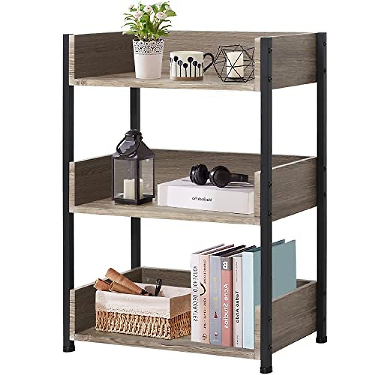 VECELO 3-Tier Bookcase,Small Storage Shelves,Industrial Shelving Unit for Living Room,Bedroom,Classroom,Brown