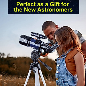Telescope for Beginners, 300/70mm Astronomy Monocular Telescopes with Phone Adapter, Camera Wire Shutter, Moon Filter and Backpack, Adjustable Tripod