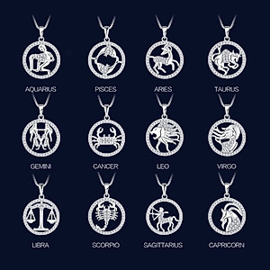 STARCHENIE Women's Constellation Jewelry Sterling Silver Zodiac Necklace Astrology Disc Horoscope Gemini Pendant 18'' Box Chain