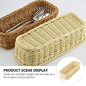 DOITOOL Plastic Woven Storage Basket, Kitchen Cutlery Holder Stand Silverware Basket Square Tableware Organizer for Kitchen, Dinning Table and Restaurant, 30X13X7CM