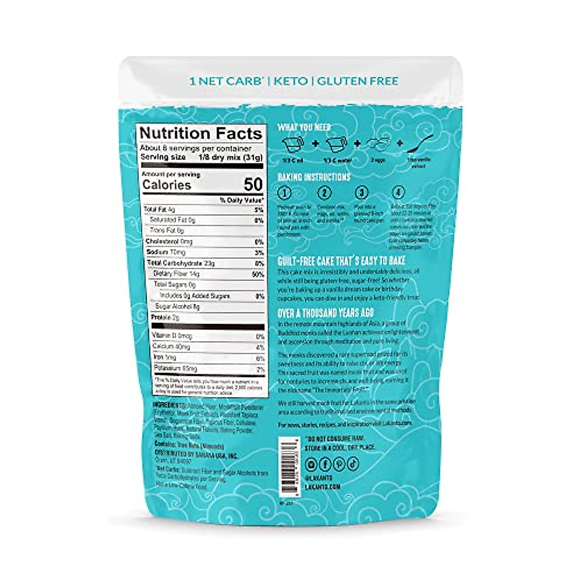 Lakanto Sugar Free Keto Cake Mix - Sweetened with Monk Fruit, Gluten Free, 1 Net Carb, Keto Diet Friendly, Delicious - Vanilla