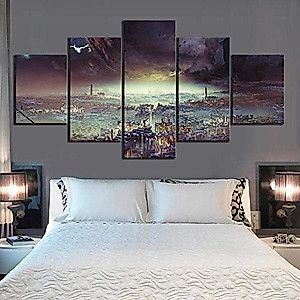 GVTTX 5 Piece Wall Painting destiny planet Cityscape HD Fantasy Art Canvas Paintings for Bedroom Wall Decor -30x40 30x60 30x80cm No Frame