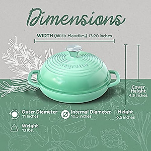 Enameled Cast Iron Bread Pan with Lid 11” Green Bread Oven Cast Iron Sourdough Baking Pan, Dutch Oven for Bread, No Seasoning Needed-Segretto Cookware