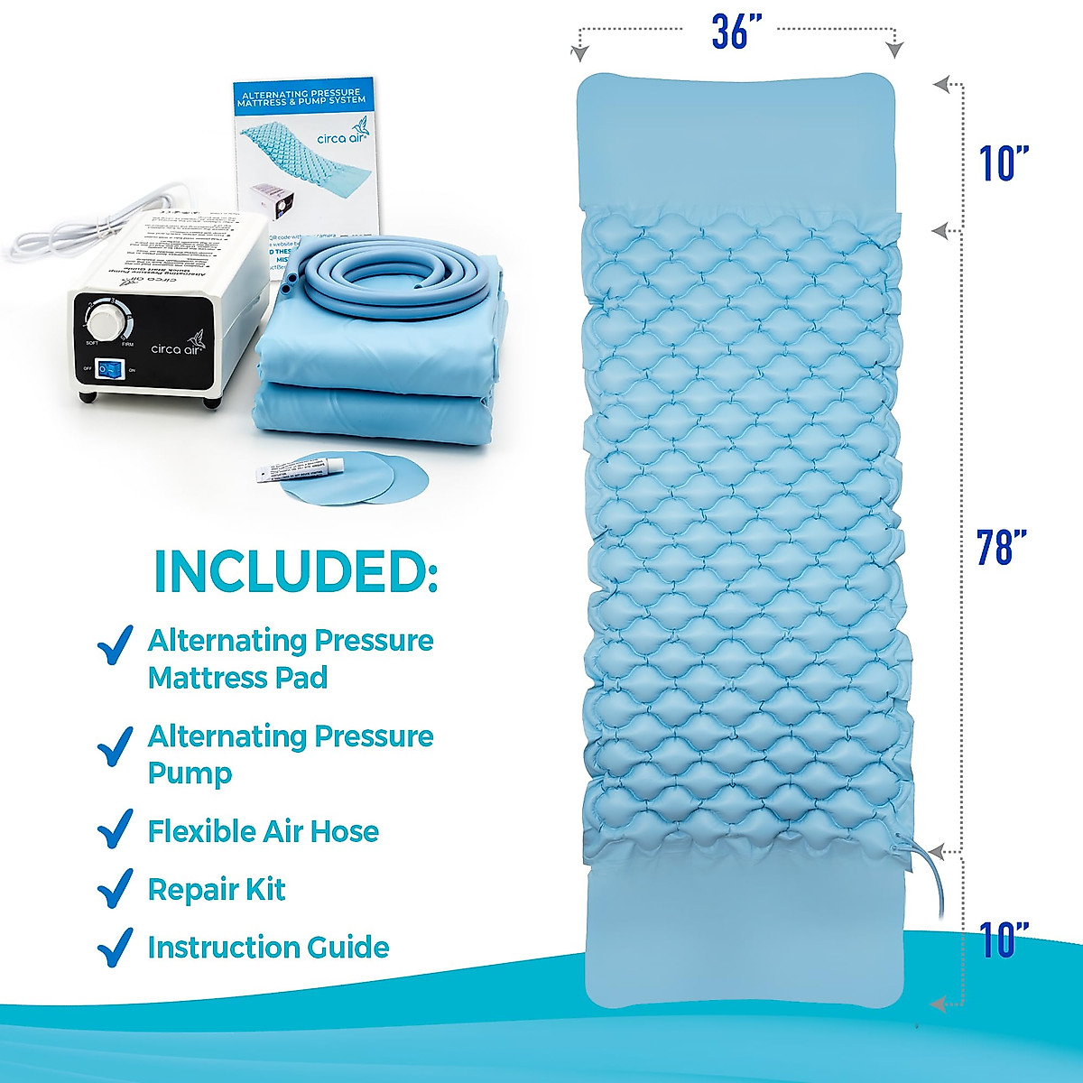 Circa Air Alternating Pressure Mattress for Bed Sores and Ulcers Relief - FSA/HSA Eligible Inflatable Air Pressure Pad with Quiet Pump, Medical Grade Mattresses for Hospital Beds