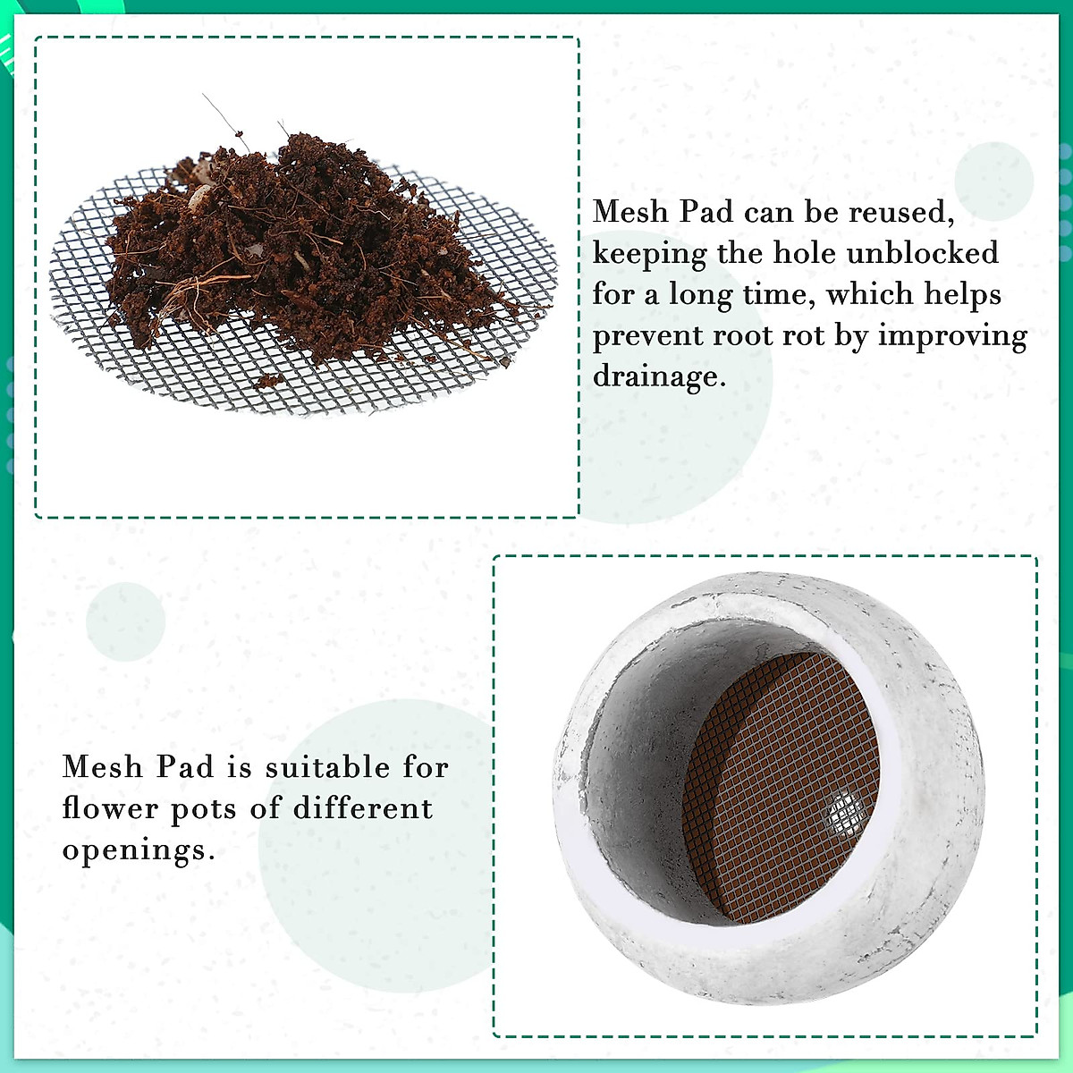 200 Pieces Round Mesh for Plant Pot Gardening Pad Plant Pot Hole Mesh Pad Bonsai Mesh Flower Pot Drainage Mesh Drainage Hole Screens Bonsai Pot Bottom Mat Mesh for Garden Prevent Soil Loss Anti