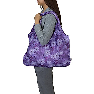 ChicoBag VITA Purple Blooms Designer Compact Reusable Shopping Tote with Attached Pouch and Carabiner Clip - Bliss