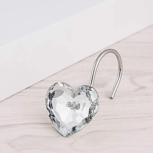 Actpe Decorative Crystal Heart Shape Shower Curtain Hooks Rust Resistant Hooks Glide Shower Ring Hangs Holder Bling for Bathroom, Pack of 12