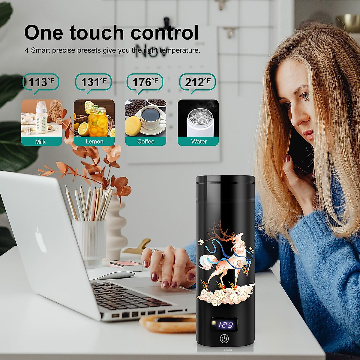 Ann Katy Portable Electric Kettle,Travel Electric Tea Kettle,with 4 Variable Presets, Stainless Steel Personal Hot Water Boiler,Mini Kettle Automatic Shut Off, for Travel and Coffee Gift Women