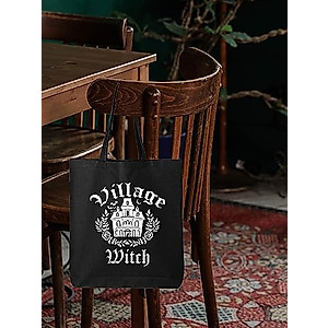 shop4ever Village Witch Halloween Trick or Treat Eco Cotton Tote Reusable Shopping Bag Black ECO 1