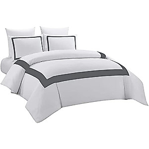 Meeall 3Pcs Luxury Microfiber Line Patterned Ultra Soft and Comfortable Hotel Duvet Cover Set with Pillowcases, Grey, Queen