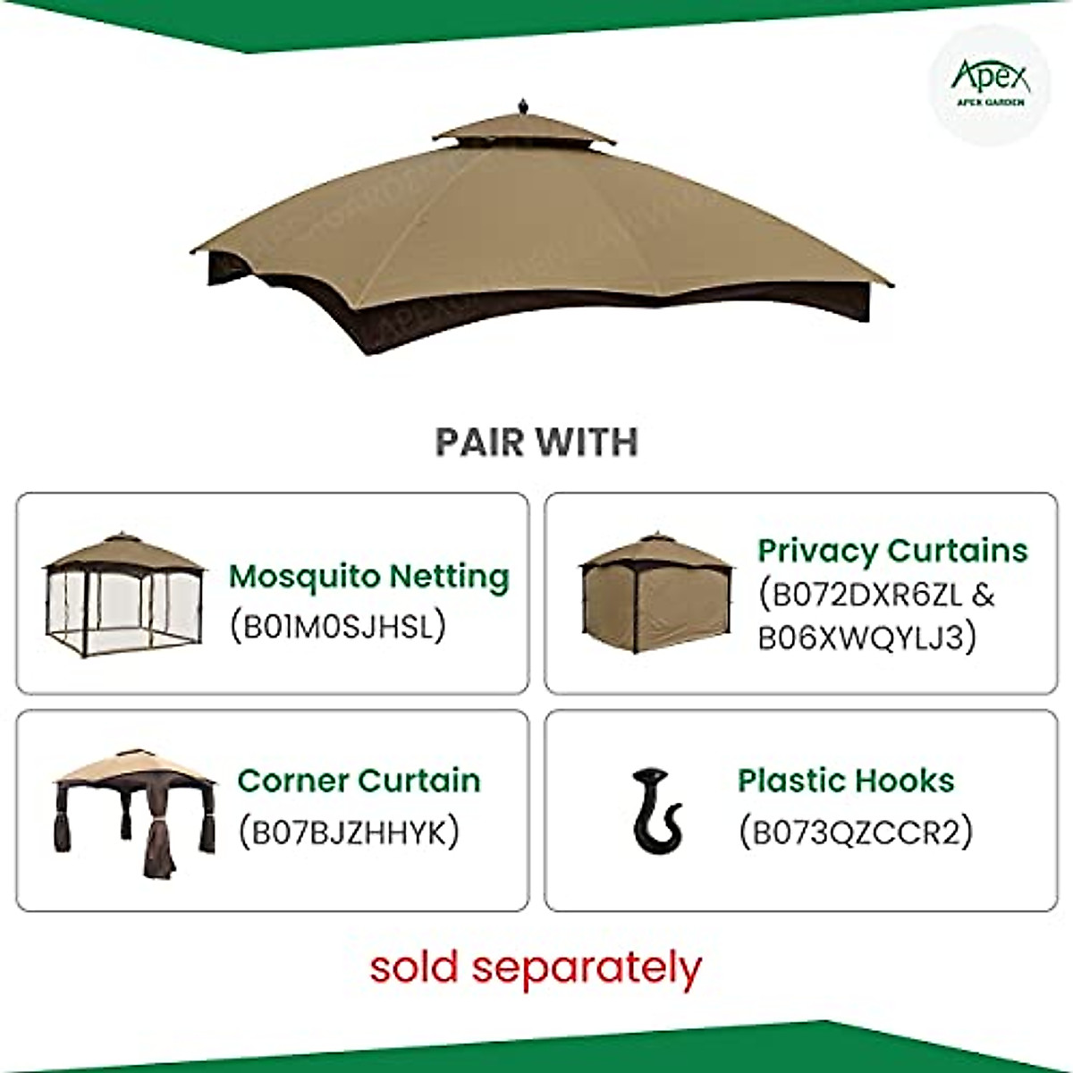 APEX GARDEN Replacement Canopy Top for Lowe's Allen Roth 10X12 Gazebo #GF-12S004B-1