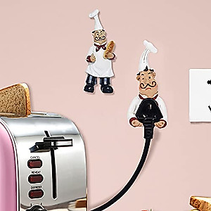 Pssopp 2Pcs Chef Figurine Wall Hooks, Adhesive Chef Figurines Wall Mount Kitchen Appliances Hanger for Home Kitchen Restaurant Bakery