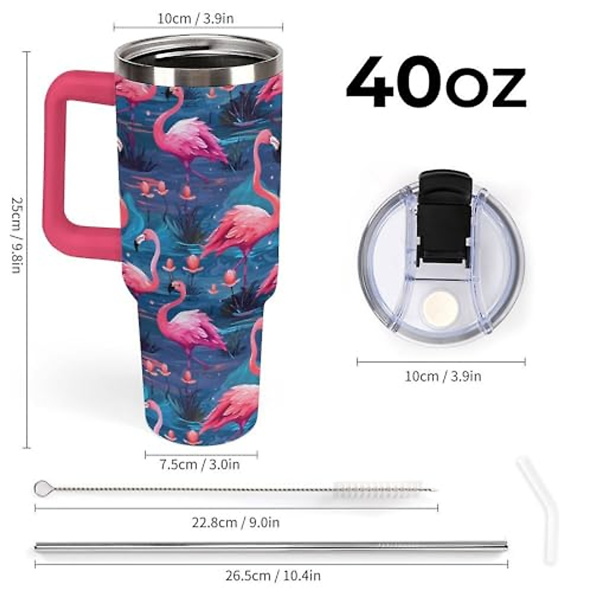 Flamingos 40 Oz Stainless Steel Cup Travel Tumbler with Handle and Straw Lightweight Coffee Mug for Home Office