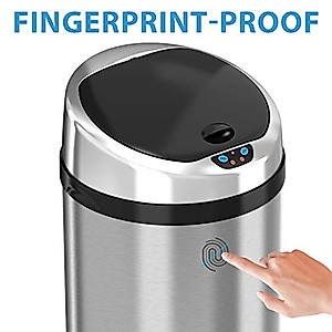 iTouchless 13 Gallon Sensor Garbage Can with AbsorbX Odor Control System, Stainless Steel, Round Touchless Automatic Trash Bin for Kitchen and Office