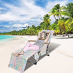 VOCOOL Beach Chair Towel Chaise Lounge Cover with Pockets and Clips Pool Chair Towel for Outdoor Patio Garden(Pink)