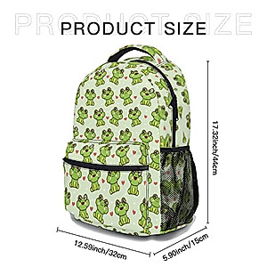 Frog Backpack for School Cute Frogs Bookbag for Kids Teen Girls Boys Back to School Bag Gifts for 2nd 3rd 4th 5th 6th Grade