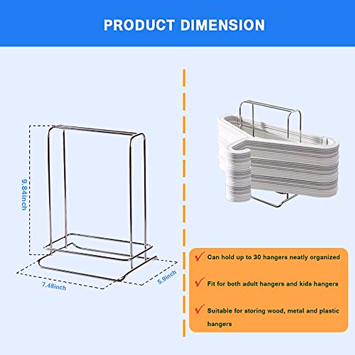 Hanger Stacker Clothes Hanger Organizer Rack Sturdy Stainless Steel Clothes Caddy Storage Holder Stacker for Closet & Room Tidier Laundry Rooms Drying Rack