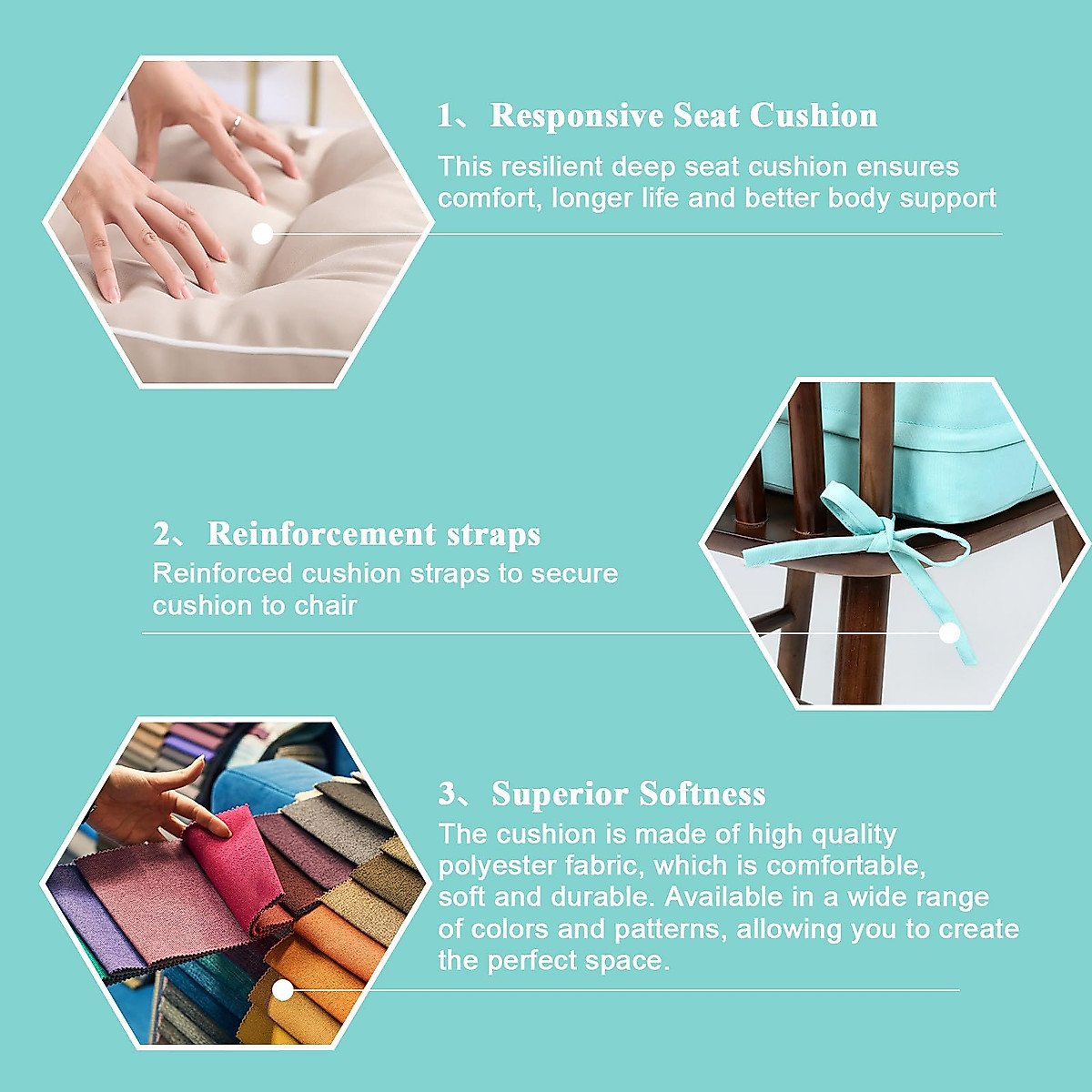 Topotdor Outdoor Deep Seat Cushion Set,Waterproof Outdoor Chair Cushions and Back Cushion for Patio Furniture with Fade Resistant Removable Cover with Adjustable Straps,24"x24"x4" Teal