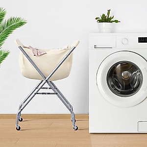 ELYKEN Laundry Cart with Wheels, 32”H Easy Rolling Laundry Hamper with Removable Liner Bag, Sturdy Metal Frame Clothes Basket with 4 Casters and 2 Brakes