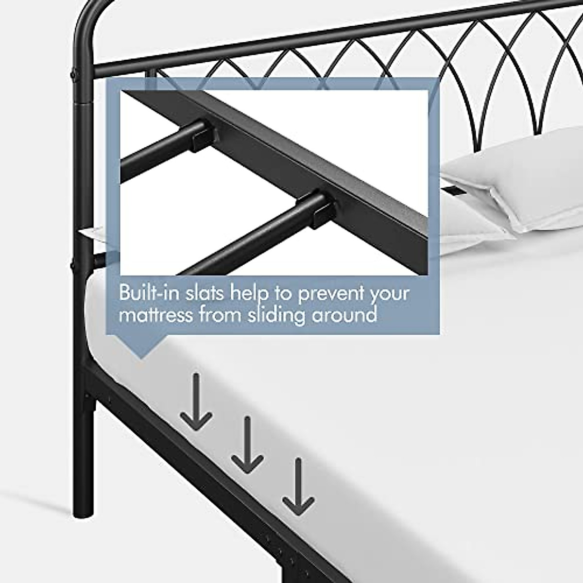 Yaheetech Queen Bed Frame Metal Platform Bed with Petal Accented Headboard/Footboard/14.4 Inch Under Bed Storage/No Box Spring Needed,Black