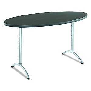 Iceberg ARC 6-Foot Adjustable Height Oval Conference Table, 36" W x 72" L, Gray Walnut/Silver Leg