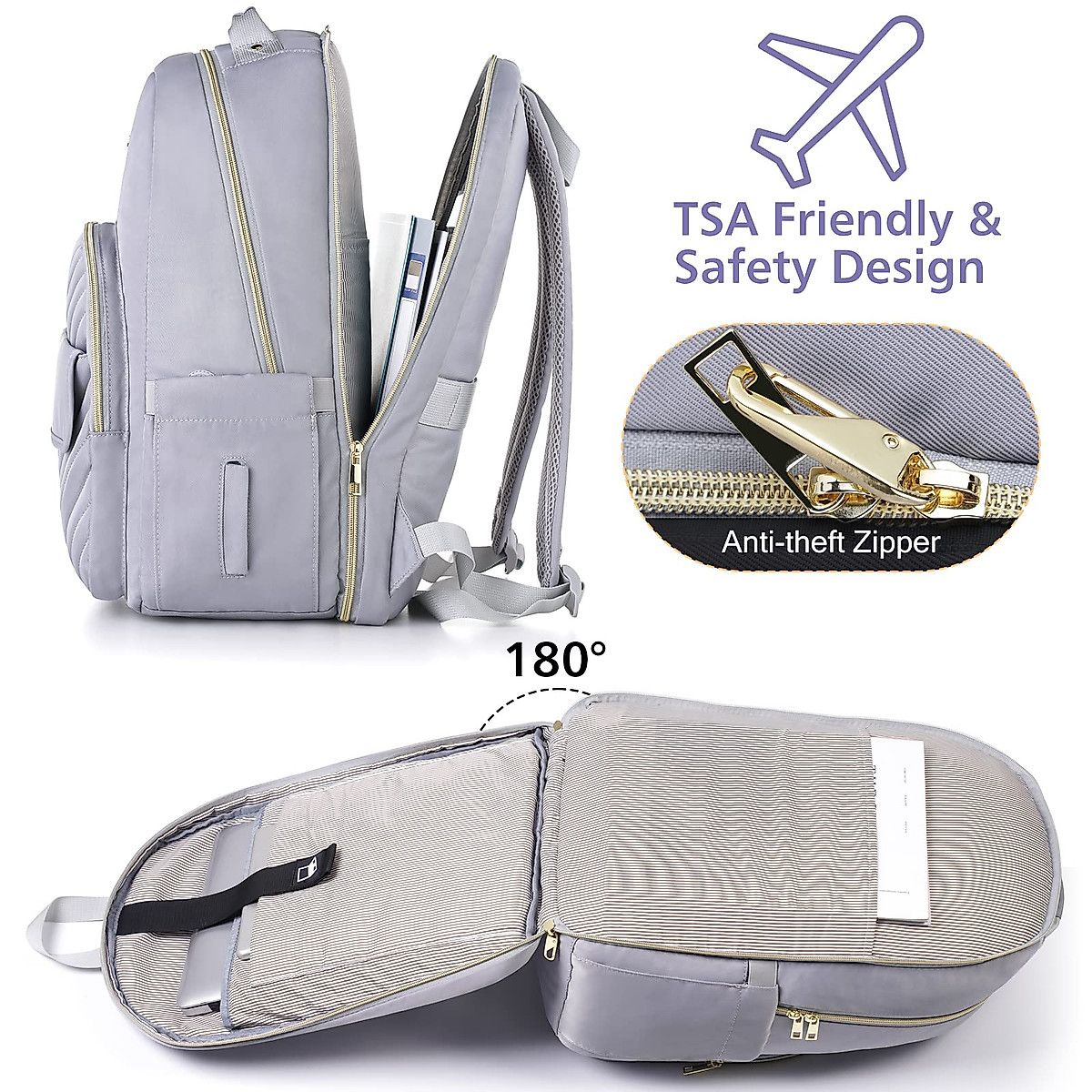 Breold Laptop Backpack Women,15.6 Inch Travel Backpack for Women,College School Bookbags with USB Charging Hole,Large Capacity Computer Backpacks for Work Business,TSA Friendly