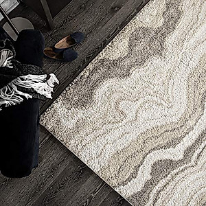Orian Rugs Super Shag Collection 392524 Cascade Area Rug, 5'3" x 7'6", Ivory