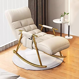 YCKEGEW Rocking Chair Lounge Chair Recliner Armchair for Living Room Bedroom,Back Adjustable Comfy Accent Chair,Modern Rocker Glider Waterproof Fabric Patio Rocking Chair (Color : Beige)