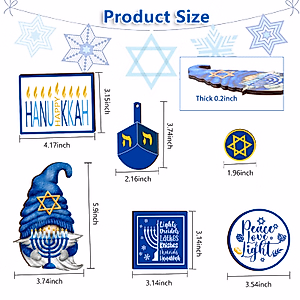 10 Pieces Happy Hanukkah Tiered Tray Decor-Hanukkah Wood Signs Decor with Star of David, Hanukkah Gnome, Mini Menorah, Hanukkah Party Wooden Decor for Hanukkah Farmhouse Home Table Decor