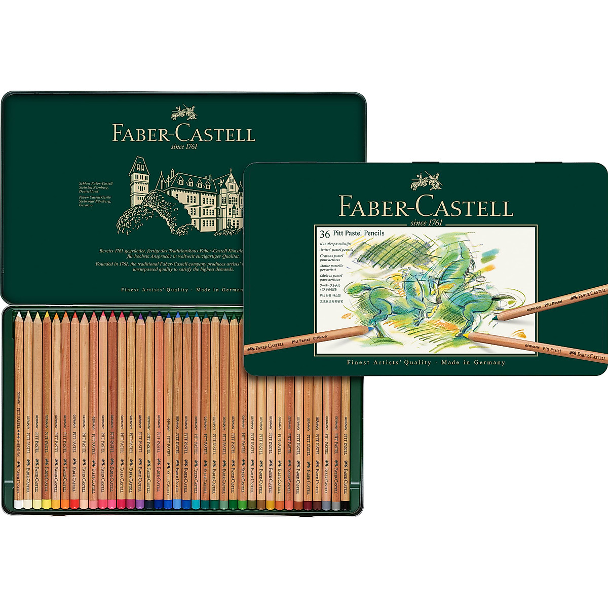 Faber-Castel Pitt Pastell Coloured Pencils in Metal Case, 36 Count (Pack of 1), Assorted