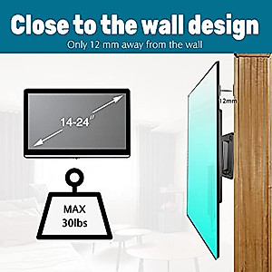 TETVIK Monitor Wall Mount Most 14-24“ TVs Computer Universal Low Profile RV TV Wall Mount VESA Up to 100x100mm Max Weight 30lbs Fits 15 19 20 22 23 Inch Camper Small Monitor Mount Bracket