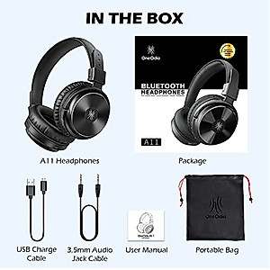 OneOdio A11 Wireless Headphones Over Ear, Bluetooth 5.2 Headset w/ CVC8.0 Mic, Hi-Fi Audio & Deep Bass, Comfortable Memory Foam Ear Cups, Wired & Wireless 2-in-1 for Travel Home Office