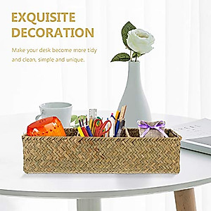 YARNOW Woven Shelf Baskets Storage Baskets Seagrass Wicker Baskets Makeup Holder Organizer Divided Storage Bins Box Container Sundries Organizer Cosmetic Storage Box for Bedrooms Home